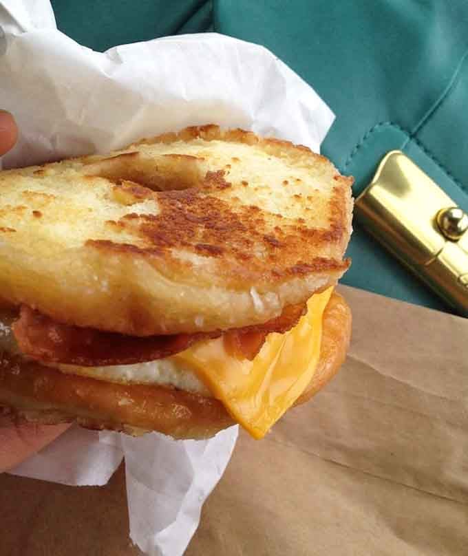 A glazed donut breakfast sandwich that makes you rethink everything you thought you knew about mornings.