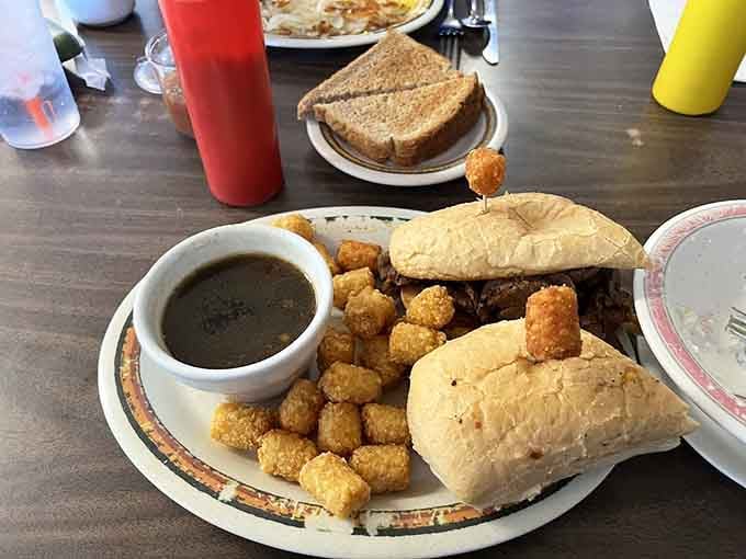French dip with tater tots, proving that sometimes the best combinations are the ones nobody asked for.