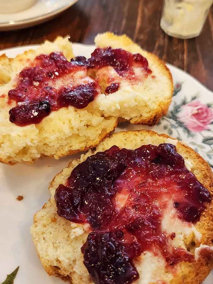 Golden, fluffy scones topped with jam prove the British have been onto something delicious for centuries, bless them.