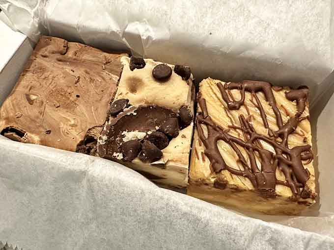 S'mores, Moose Prints, and Tiger Butter varieties sitting pretty in their box like the Avengers of dessert.