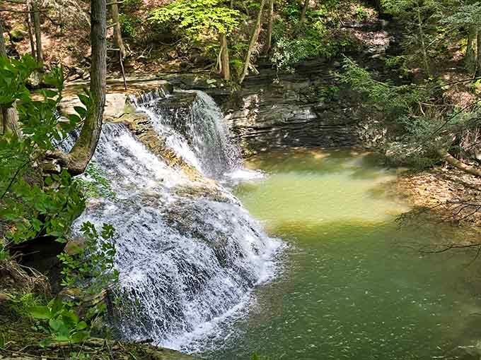Water tumbles over ancient rock like it's been practicing this routine for a few million years.