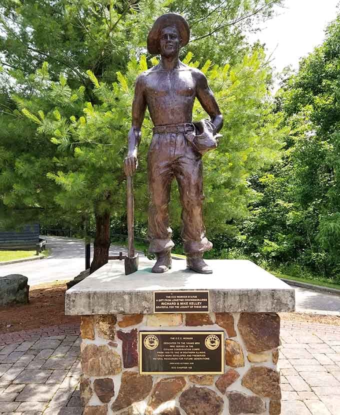 This bronze tribute honors the hardworking souls who built these trails during the Depression, one stone at a time.