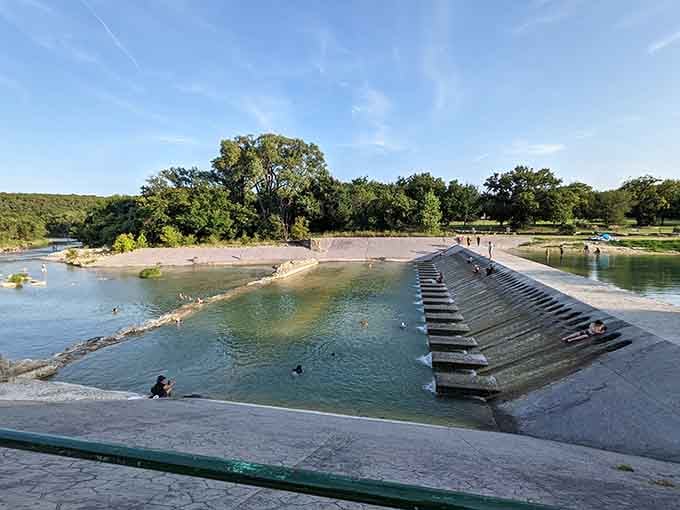 Big Rocks Park delivers exactly what the name promises, plus a river that's been cooling off Texans for generations.