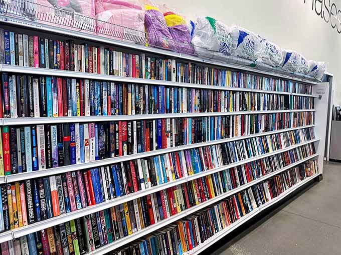 Rows of stories waiting for new readers, because books deserve second chapters in different homes too.