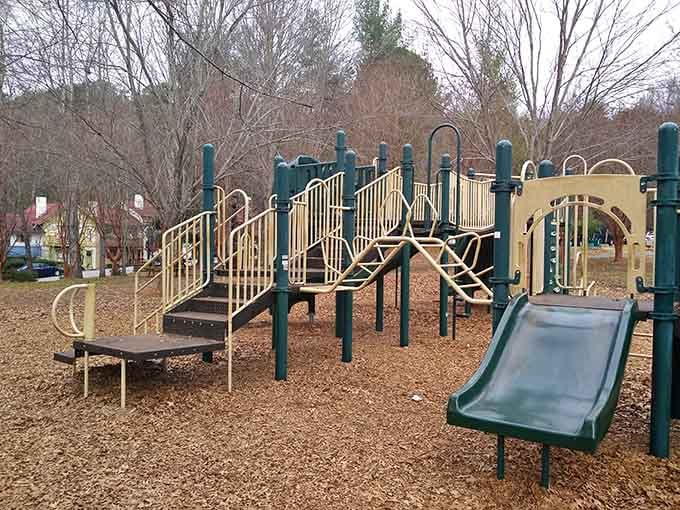Every playground needs climbing structures, but few get to nestle beneath genuine mountain views like this gem.