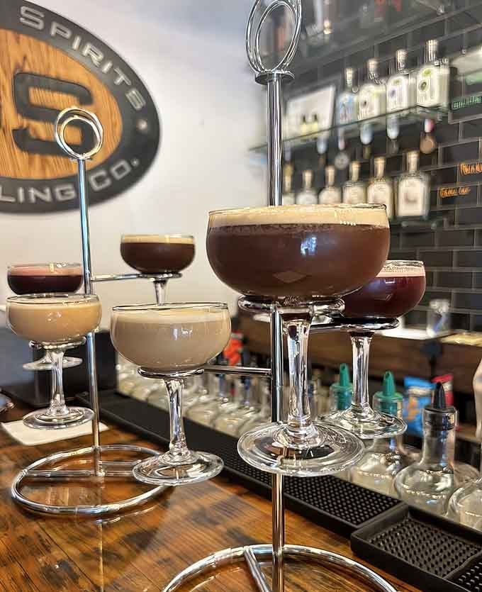 Five variations of espresso martinis lined up like caffeinated soldiers ready to wake up your taste buds.