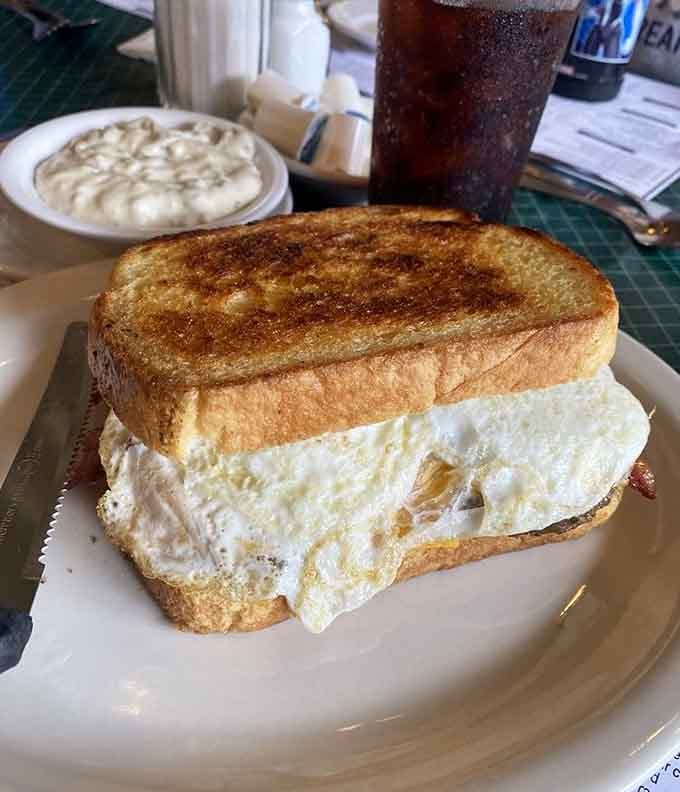 This sandwich situation requires both hands, a game plan, and possibly a structural engineer to navigate successfully.