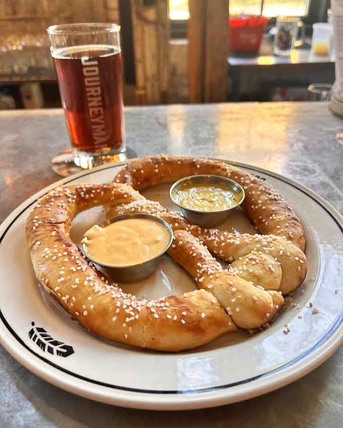 This pub pretzel with two dipping sauces is basically a choose-your-own-adventure story for your taste buds.