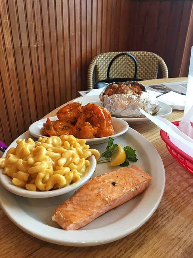 That perfectly grilled salmon with mac and cheese proves comfort food and healthy eating can absolutely coexist.