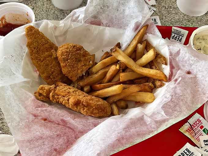 Golden chicken tenders and crispy fries prove that sometimes the classics become classics for very good reasons indeed.