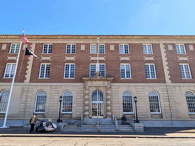 Even the post office maintains that classic federal building dignity that modern architecture forgot how to achieve.