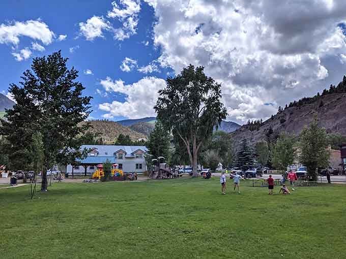 The town park offers green space where kids play under the same mountain views that entertained children 150 years ago.
