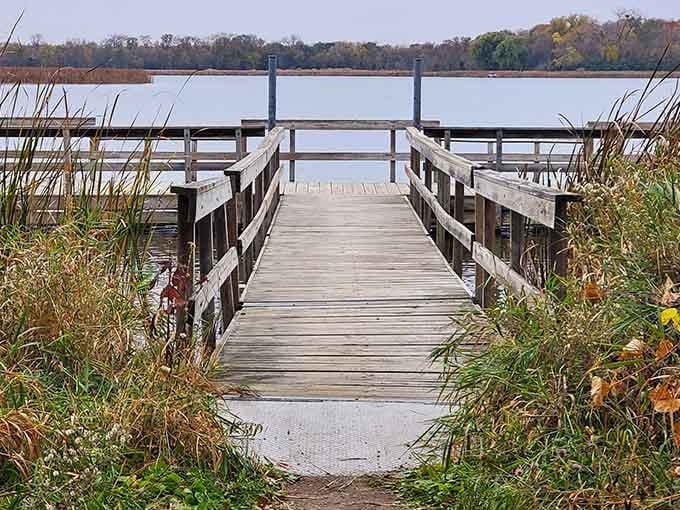 A fishing dock that practically begs you to sit awhile and contemplate absolutely nothing important.