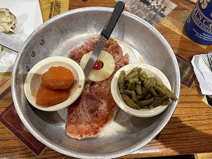 When your ham steak arrives with a pineapple ring on top, you know you've entered the retro comfort zone where calories don't count.