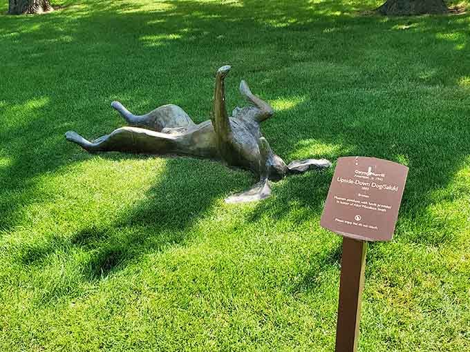 This playful pup sculpture captures pure joy in metal, reminding us that art should make you smile.