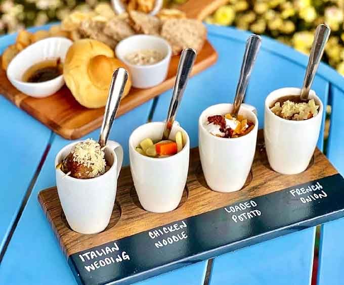 Italian wedding soup sitting next to loaded potato is like the United Nations of comfort food, and everyone's getting along beautifully.