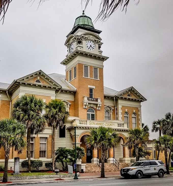 The Suwannee County Courthouse stands proud, a architectural reminder that some things are built to last beyond next quarter.