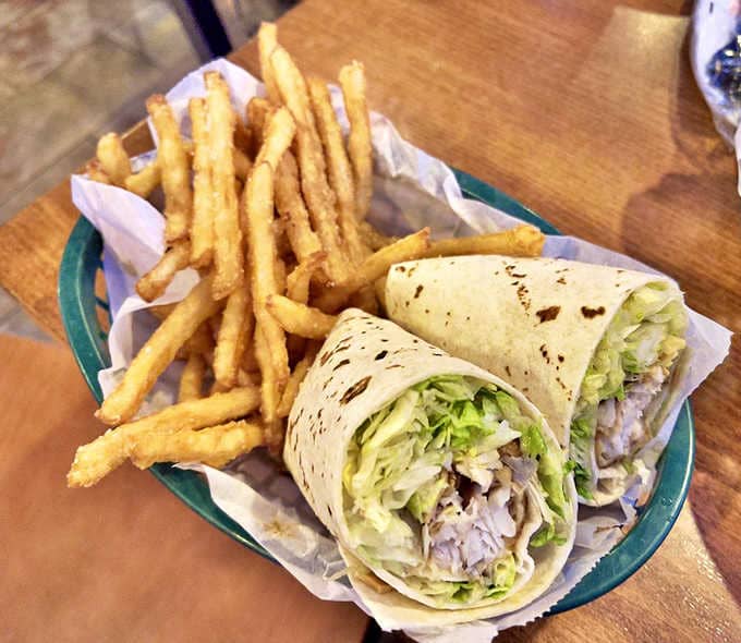 That Walleye Wrap with a side of fries is proof that great fish doesn't need fancy presentation to shine.