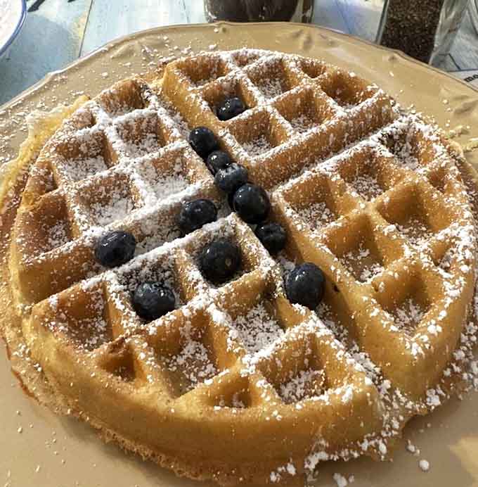 A waffle this golden and perfectly crisped deserves its own spotlight, and those blueberries are just showing off now.