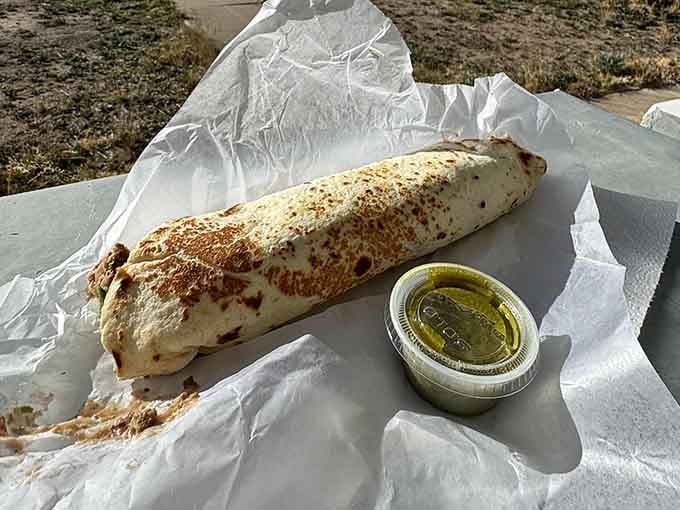 Wrapped perfection with salsa verde on the side, because sometimes simplicity is the ultimate sophistication in food.
