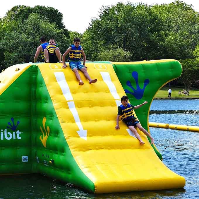 This bright yellow slide promises thrills, spills, and the kind of fun that makes you forget you're technically exercising.
