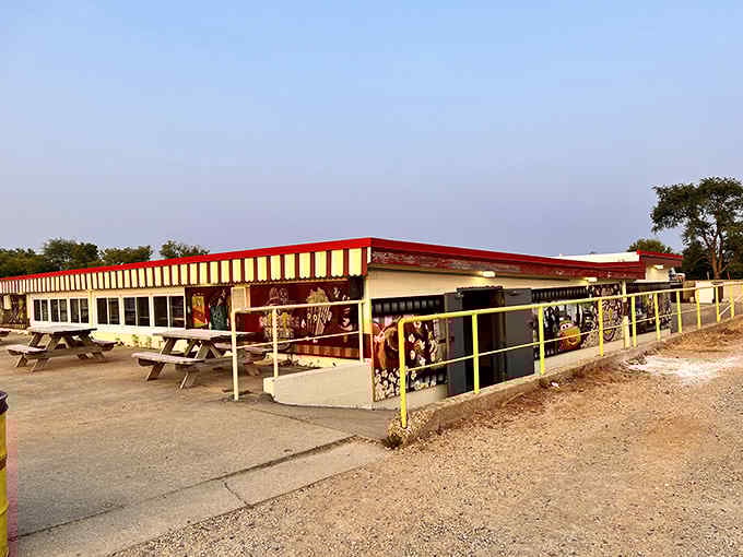The concession stand's red-and-white stripes practically scream "classic Americana" louder than any fireworks display.