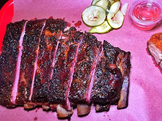 When ribs glisten like this, you know someone in the kitchen understands the sacred art of low and slow.