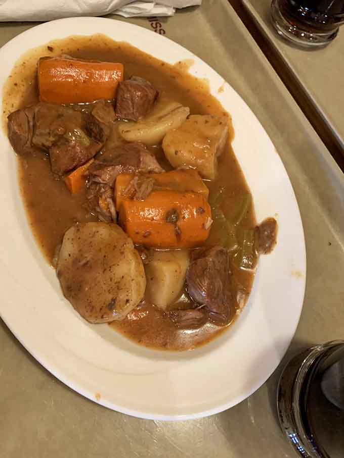 This beef stew with tender chunks and hearty vegetables could make a grown person nostalgic for childhood.