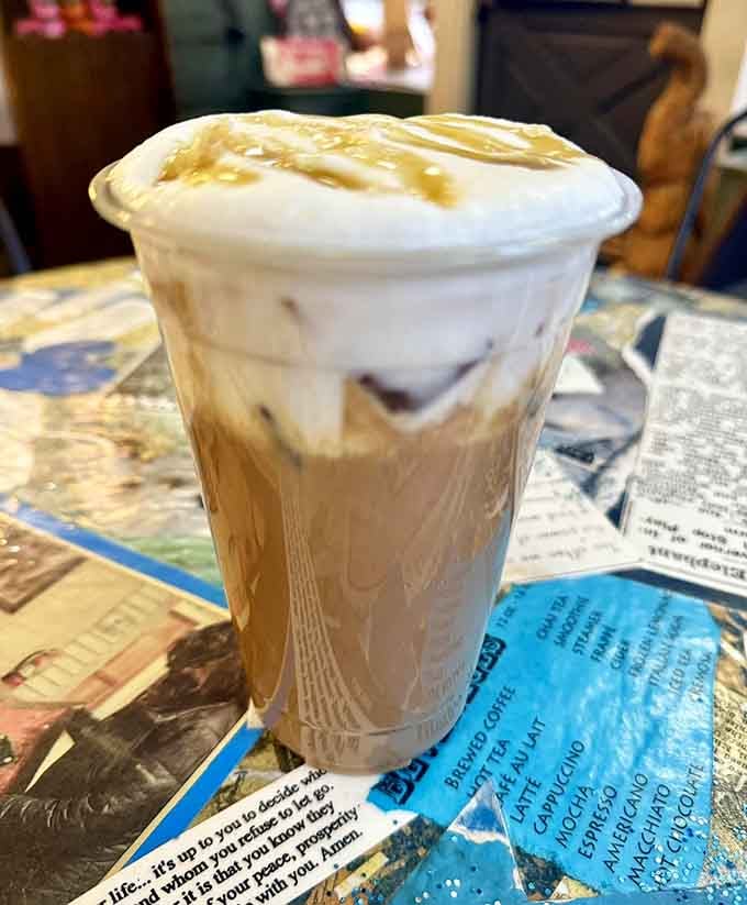 Layers of espresso and cream create a masterpiece that's almost too beautiful to disturb with a straw.