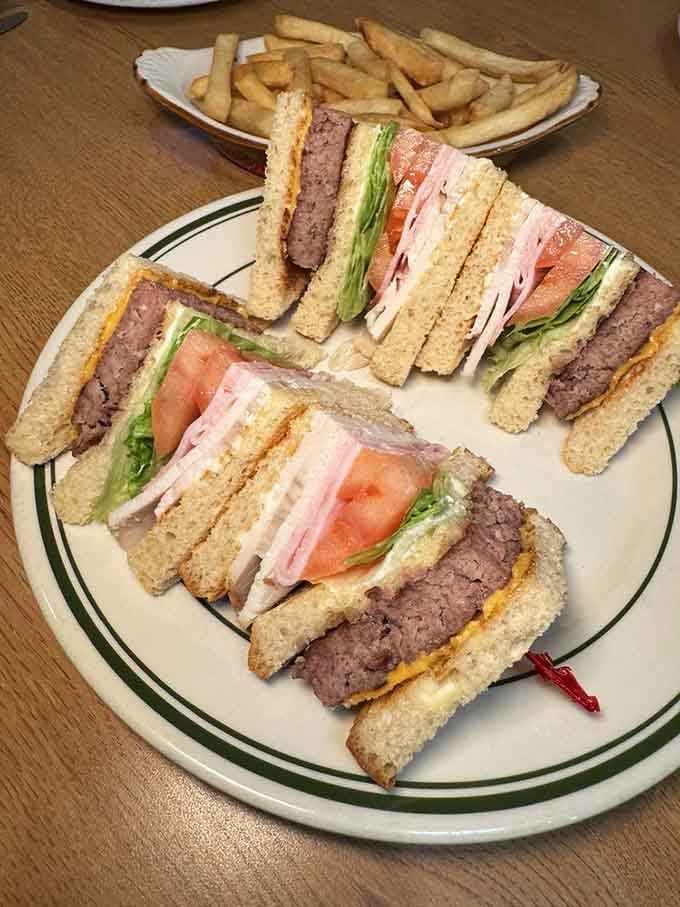 This club sandwich is stacked higher than your expectations and somehow still manages to exceed them.