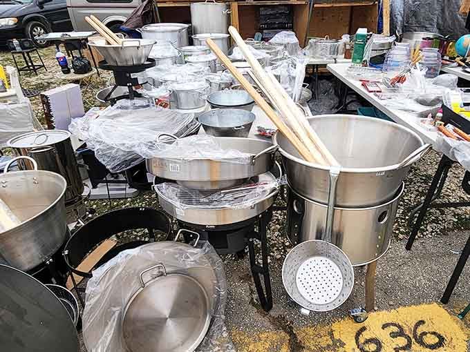 Cookware galore for aspiring chefs and seasoned pros alike, because everyone needs seventeen different sized pots, obviously.