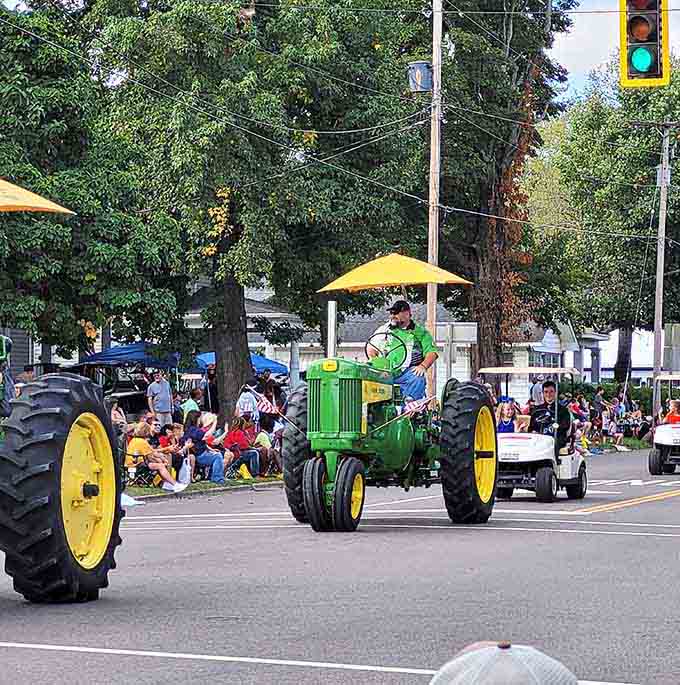John Deere tractors parade down Main Street, reminding everyone that Southern Illinois knows how to celebrate its agricultural roots.