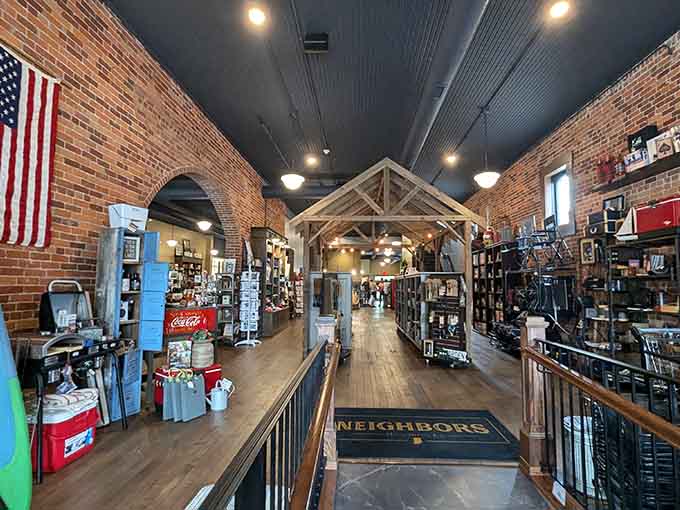 Inside this mercantile, exposed brick and wooden beams create the kind of authentic atmosphere that can't be manufactured by designers.