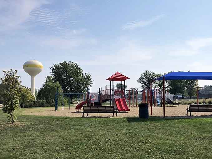 Small-town playgrounds and water towers: proof that the best childhood memories don't require a theme park admission fee.