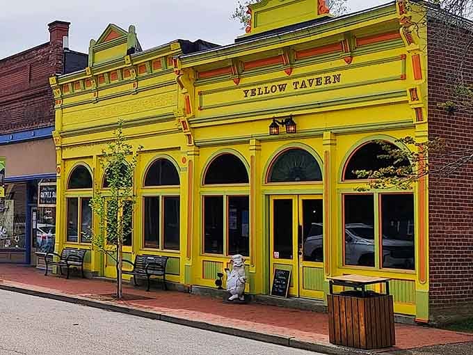 The Yellow Tavern isn't trying to blend in, and honestly, we respect that level of architectural confidence in a small town.