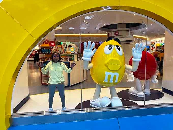 Even the M&M's are impressed by the sheer audacity of building an amusement park inside a shopping center.