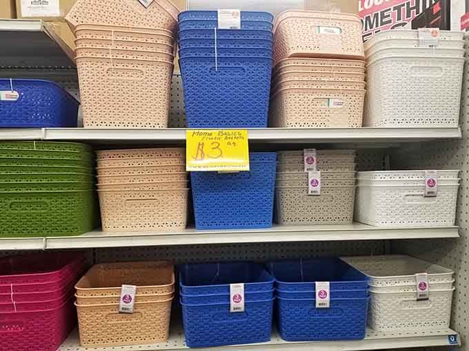 Storage baskets stacked high mean finally organizing that closet without needing a second mortgage to do it.