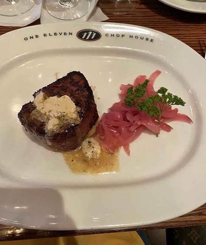 That filet mignon sits there like a work of art, butter-tender and begging to be devoured immediately.