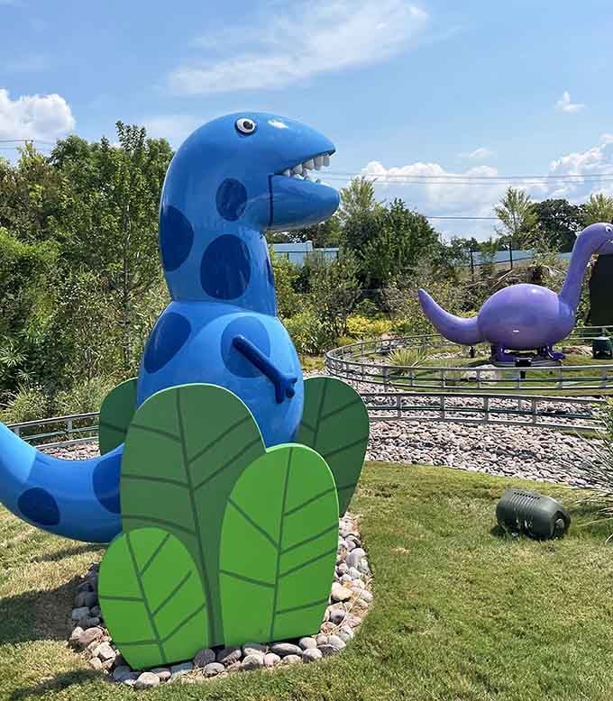 Dinosaurs roaming the landscape, fulfilling George's wildest dreams and every preschooler's prehistoric fantasies in one attraction.