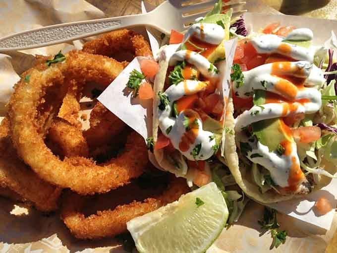 When your fish tacos come with onion rings, you know someone in that kitchen understands life.