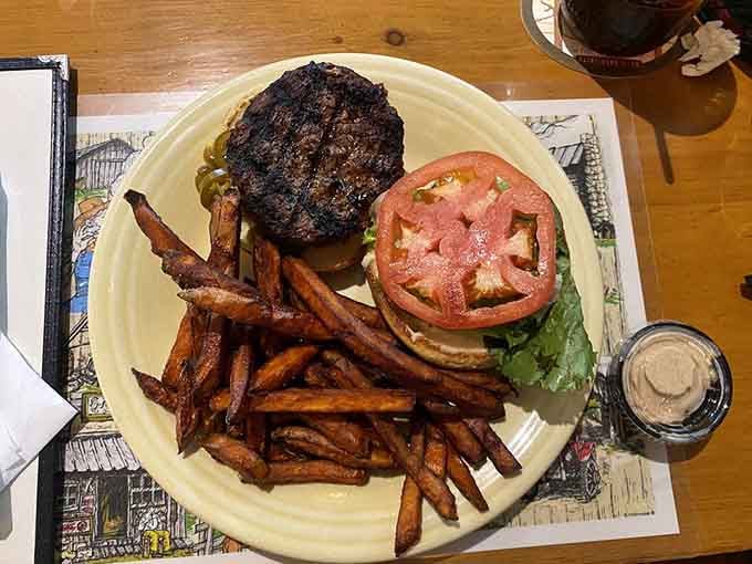 A bison burger this perfectly charred deserves its own standing ovation and possibly a parade in its honor.