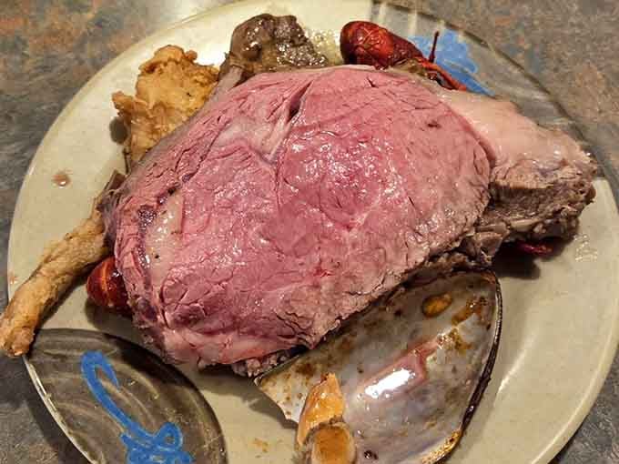 Prime rib so generous it makes you wonder if they know something about portion control they're not sharing.
