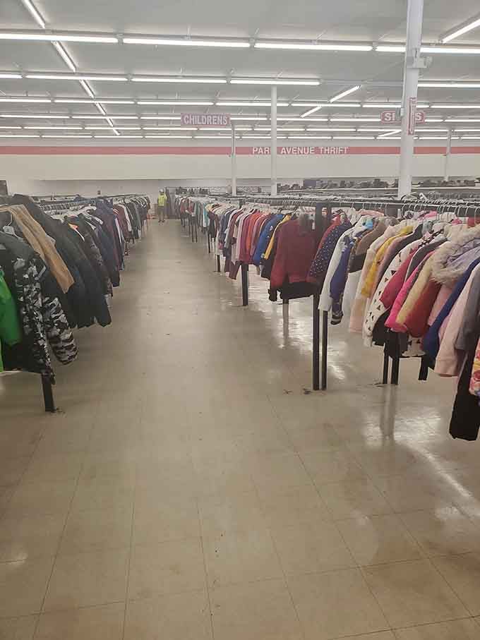 The children's section goes on forever, because kids grow faster than you can say "thrift store."
