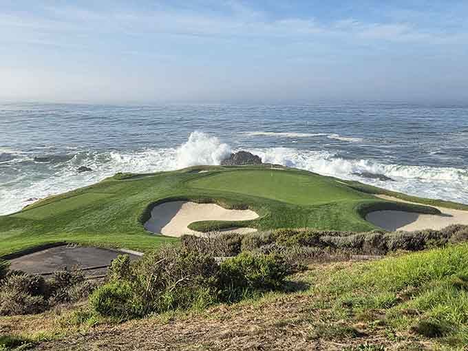When waves crash this close to the green, you realize nature's water hazards don't mess around here.