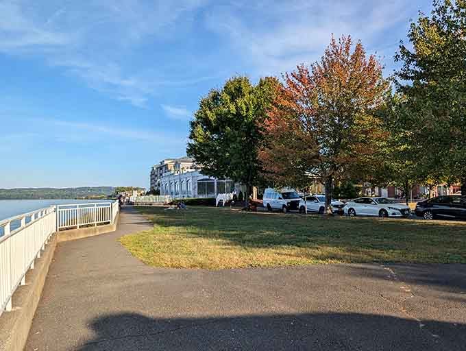 Flywheel Park offers peaceful waterfront views where you can actually hear yourself think for once.
