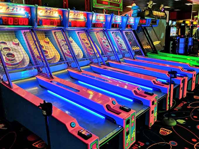 Skee-ball lanes illuminate the path to ticket-winning glory and bragging rights that last forever.
