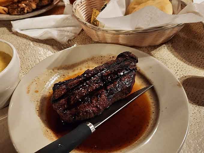 A perfectly charbroiled steak that makes you understand why people drive down dirt roads for dinner.