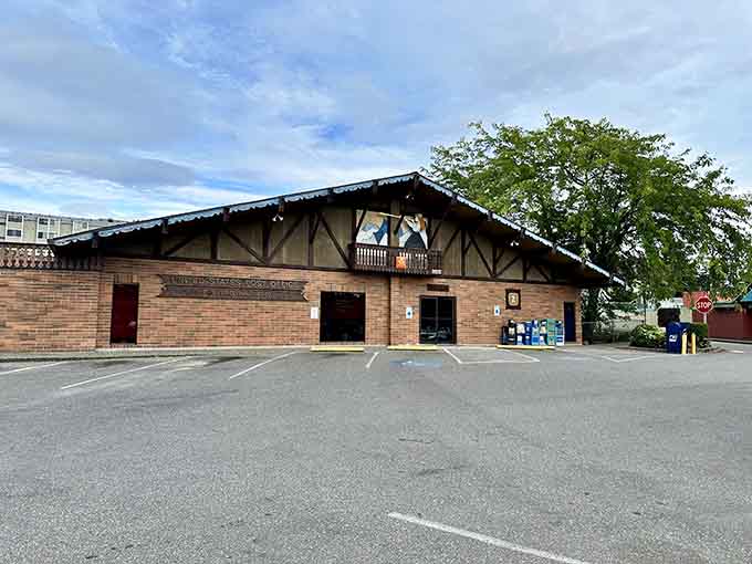 Traditional timber-frame architecture houses the post office, proving even mail delivery can have Scandinavian charm and character.
