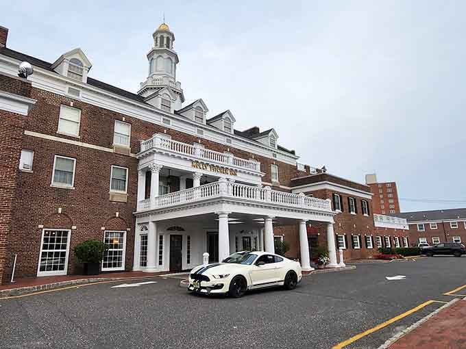 The Molly Pitcher Inn's grand columns and balconies evoke an elegance that modern hotels can only dream about.