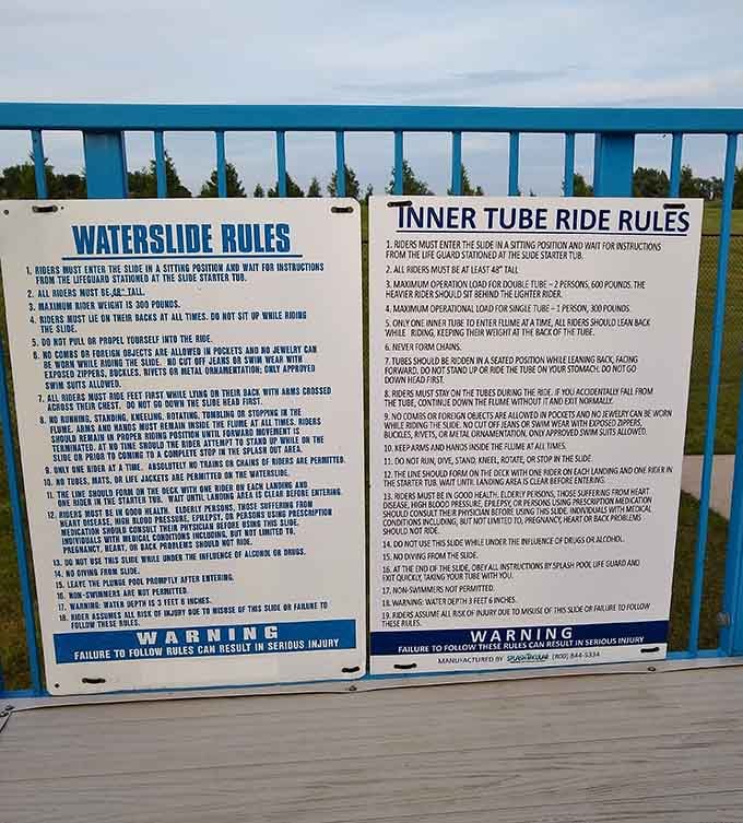 Safety rules posted clearly because even water park fun needs a few sensible guidelines to follow.